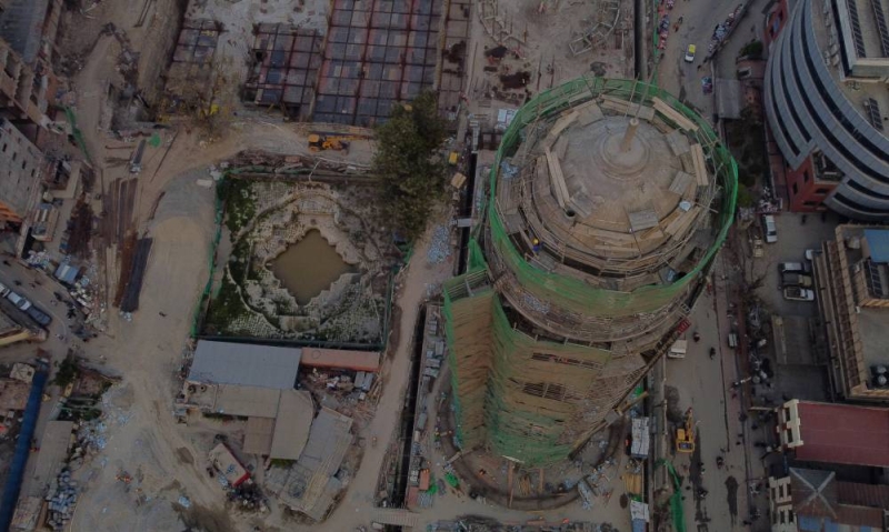 In picture: Aerial view of under construction Dharahara tower - The ...
